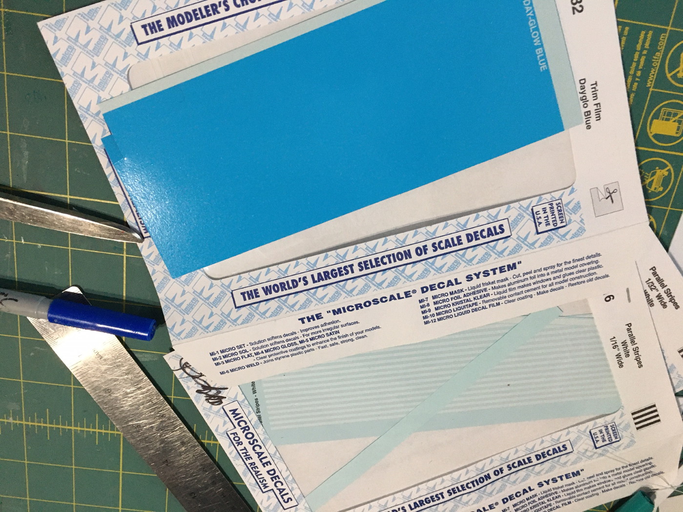 Photo: Microscale blue and white decals to cut into stripes 9 29 22 ...