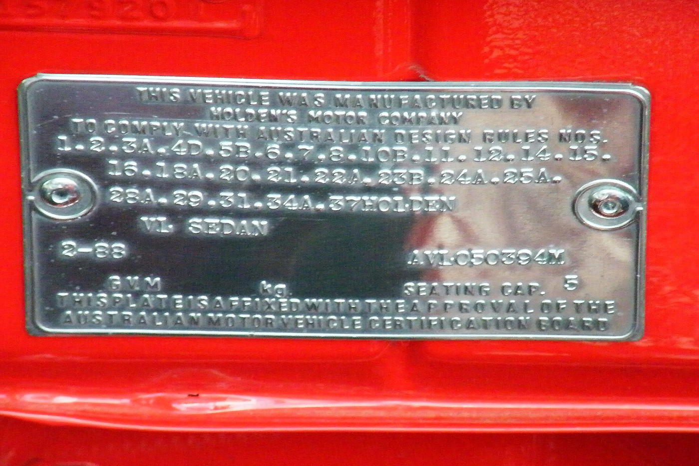 Photo: Show & Shine 032 Holden VL Commodore Compliance Plate | Show ...