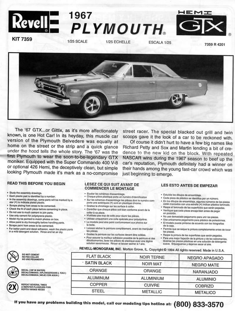 Photo: 1967 Plymouth GTX Hemi Page 1 | REVELL '67 Plymouth GTX Hemi ...